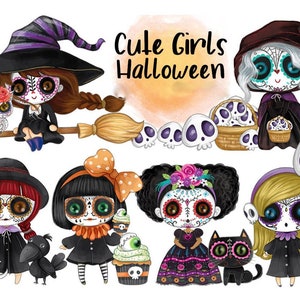 Halloween Cute Girls Clipart PNG Files Instant Download PNG File - 300 ...