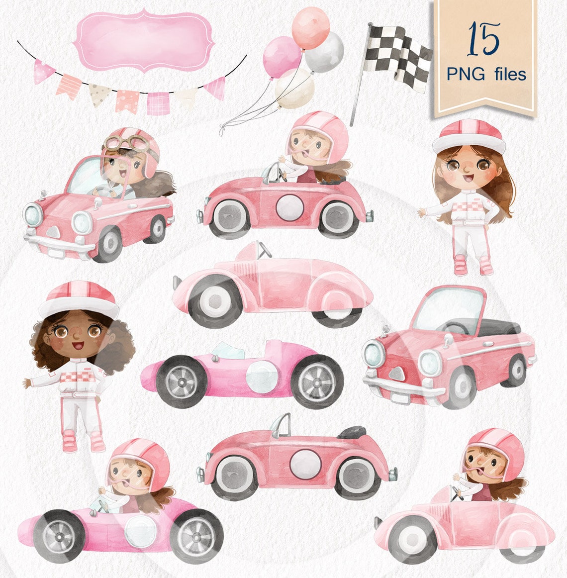 Cute Racing Girl Clipart, Race Car Clipart PNG Files. - Etsy