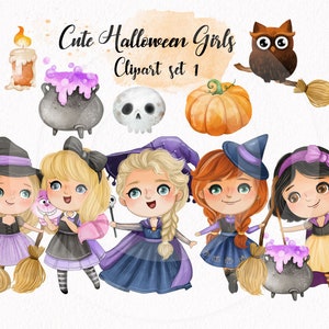 Cute Halloween Girls Clipart Set 1 ,PNG Files Instant Download PNG File ...