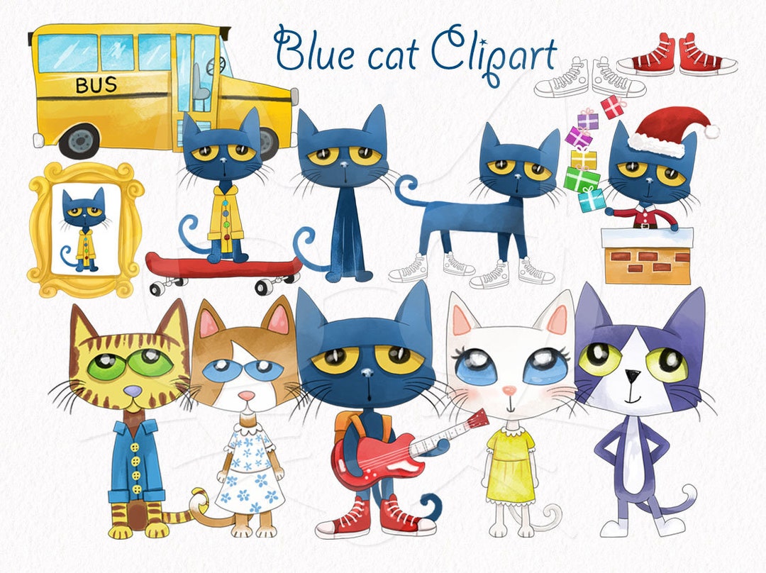 Blue Cat, Cute Cat Clipart, Instant Download PNG File - 300 Dpi - Etsy