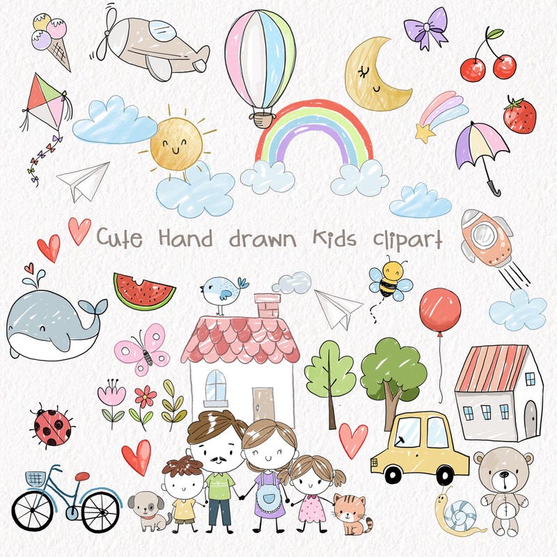 Kids Hand Drawn Clipart - Etsy UK