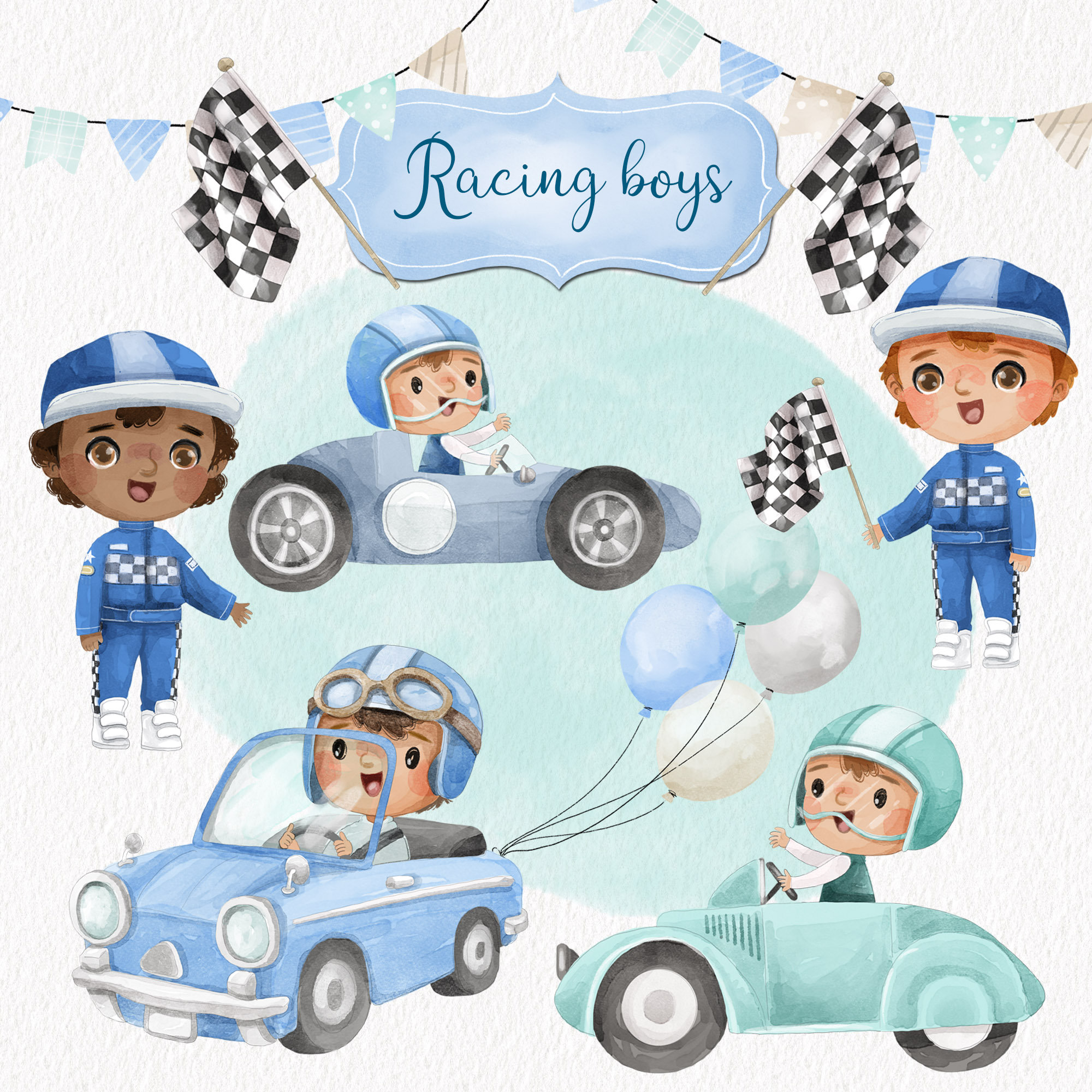 Cute Racing Boy Clipart, Race Car Clipart PNG Files. - Etsy