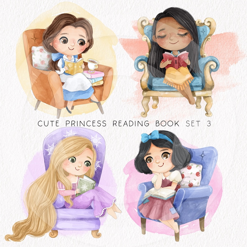 Cute Princess Reading Book Clipart Set 3, PNG Set 1,PNG Files 300 Dpi ...