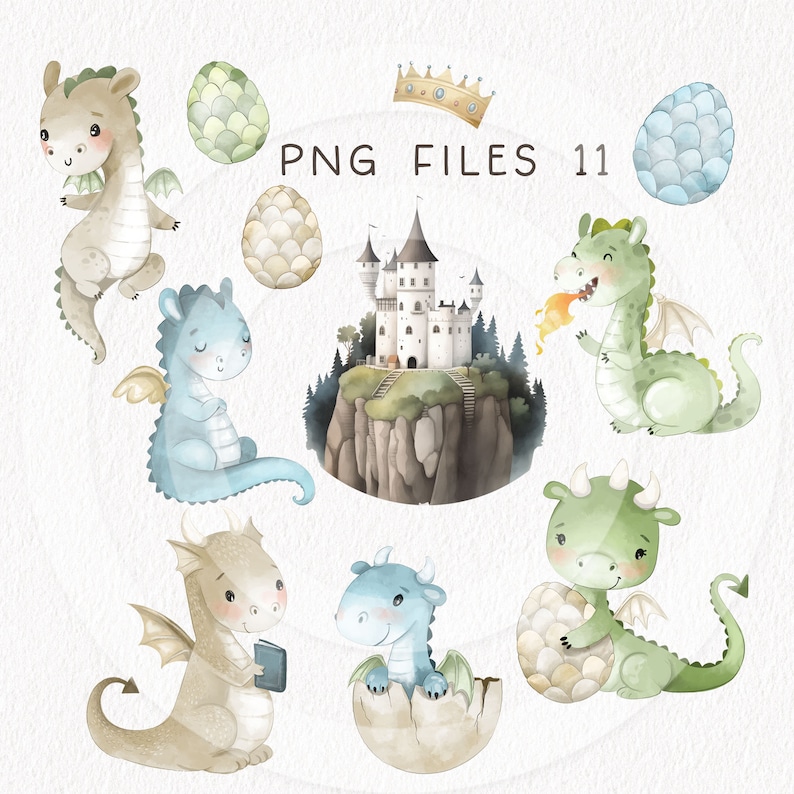 Cute Dragons Clipart PNG Files. - Etsy