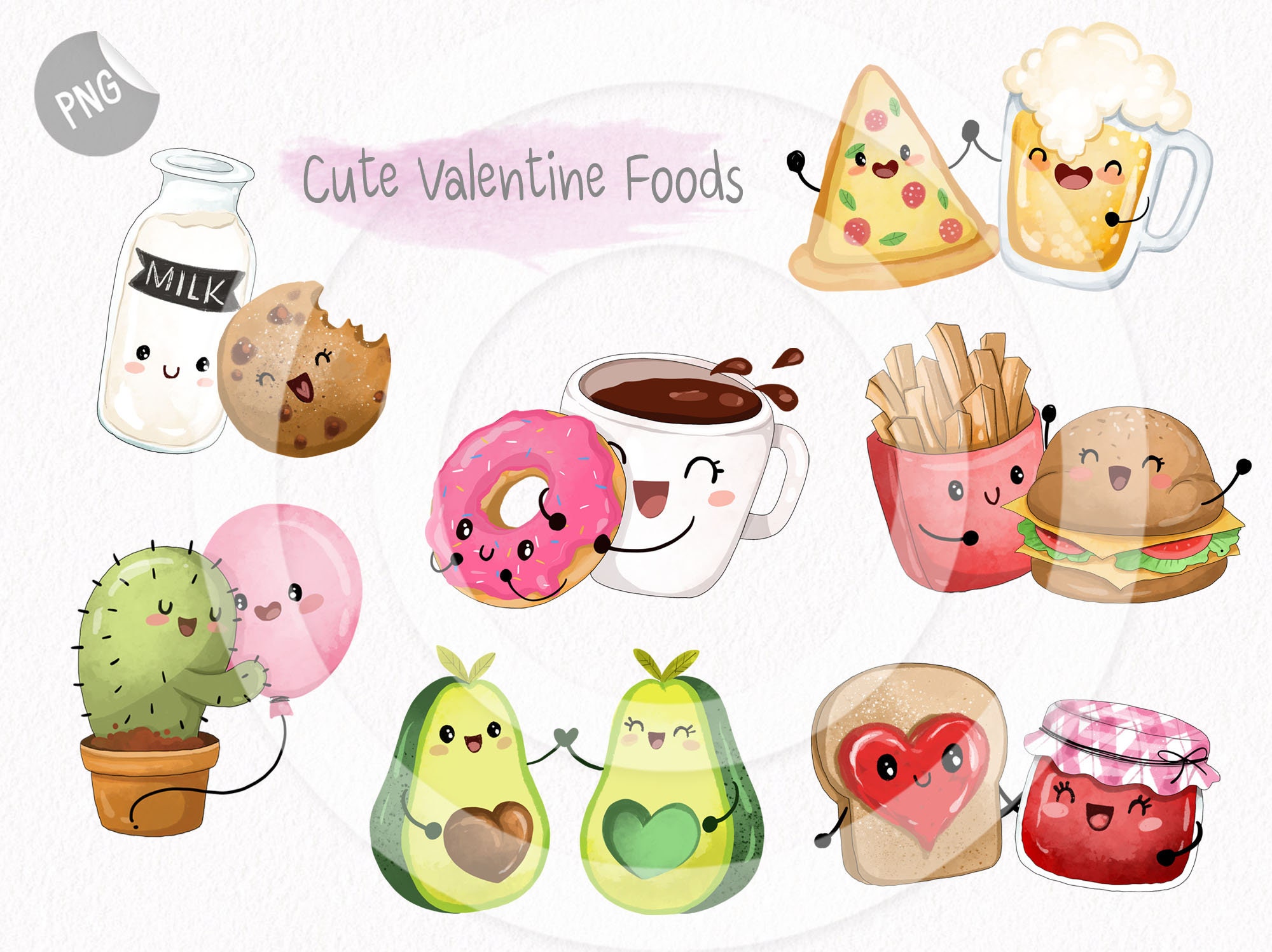 Cute Food Clipart Set 1, Valentine Clipart, Instant Download PNG File ...