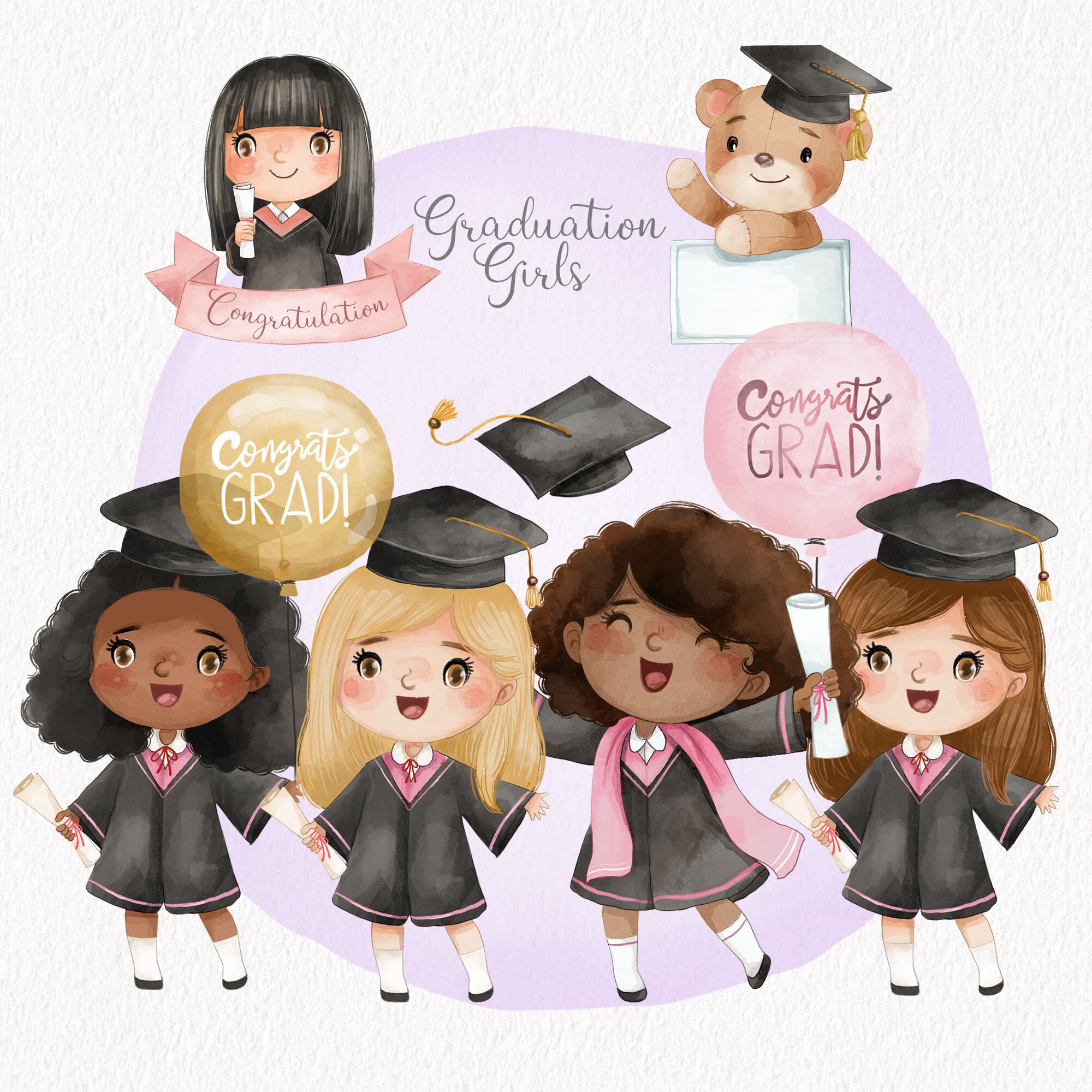 Graduation Girls Clipart, Bundle Set PNG Files 300 Dpi. - Etsy