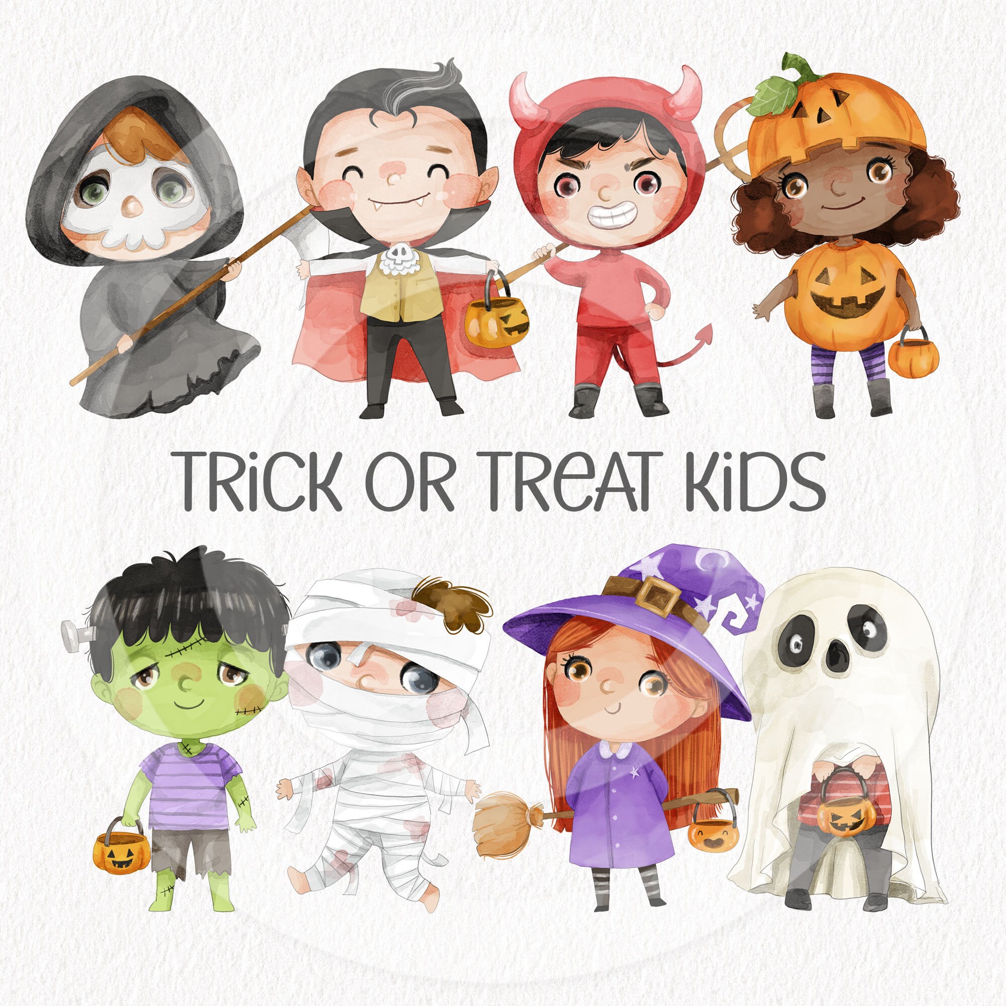 Trick or Treat, Halloween Kids Clipart ,PNG Files Instant Download PNG ...