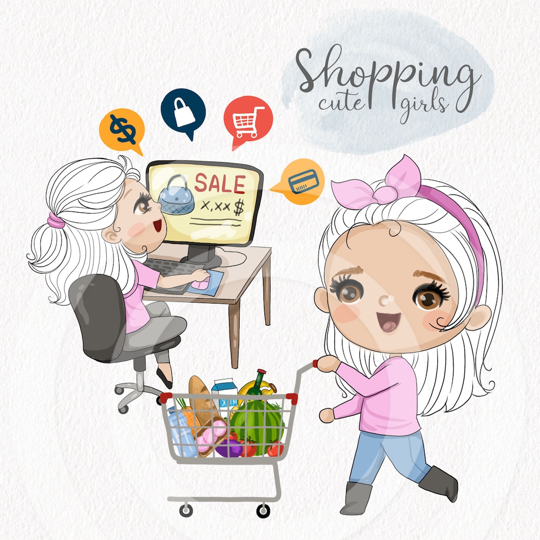 Shopping Cute Girls Clipart ,PNG Files 300 Dpi. - Etsy
