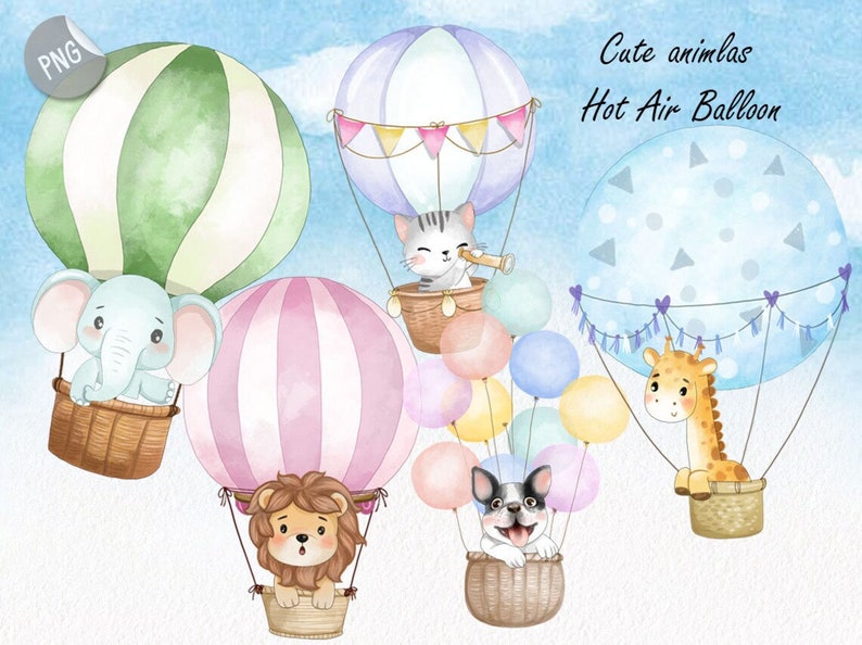 Hot Air Balloon , Animals Hot Air Balloon Clipart Instant Download PNG ...