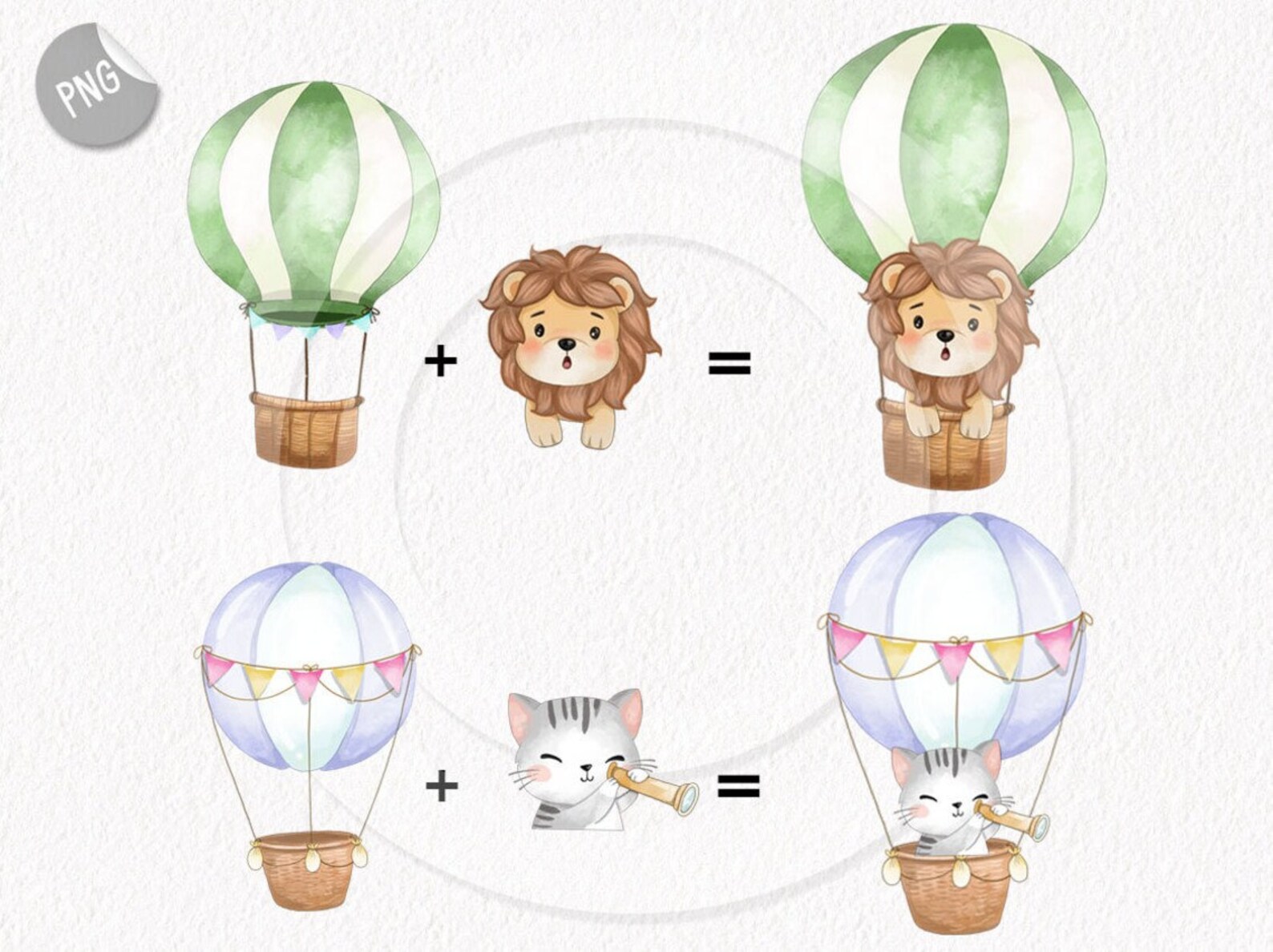 Hot Air Balloon , Animals Hot Air Balloon Clipart Instant Download PNG ...