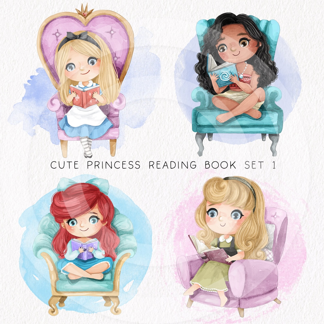 Cute Princess Reading Book Clipart Set 1, PNG Set 1,PNG Files 300 Dpi ...