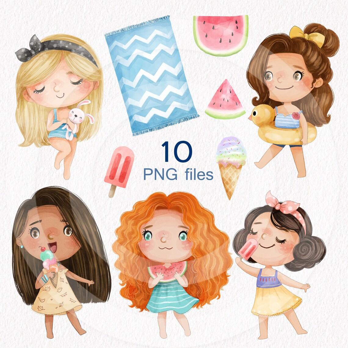 Cute Girls Summer Clipart Set 2, PNG Files 300 Dpi. - Etsy