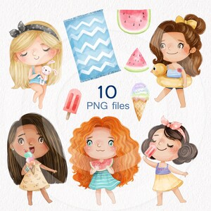 Cute Girls Summer Clipart Set 2, PNG Files 300 Dpi. - Etsy