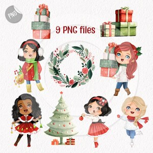 Christmas Cute Girls Clipart Set 1 , Instant Download PNG File - 300 ...