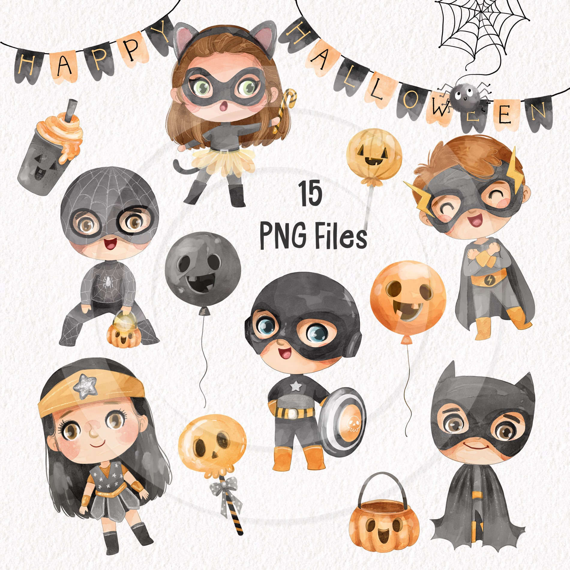 Halloween Superhero Kids Clipart: PNG Files (digital Download) - Etsy