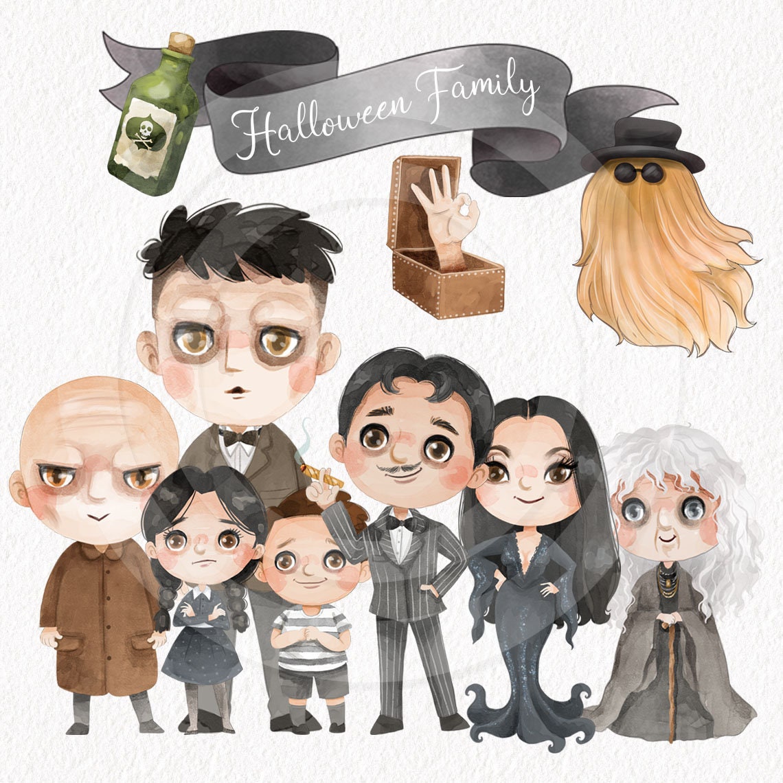 Black Halloween Family Clipart ,hand-drawn Illustration ,PNG Files 300 ...