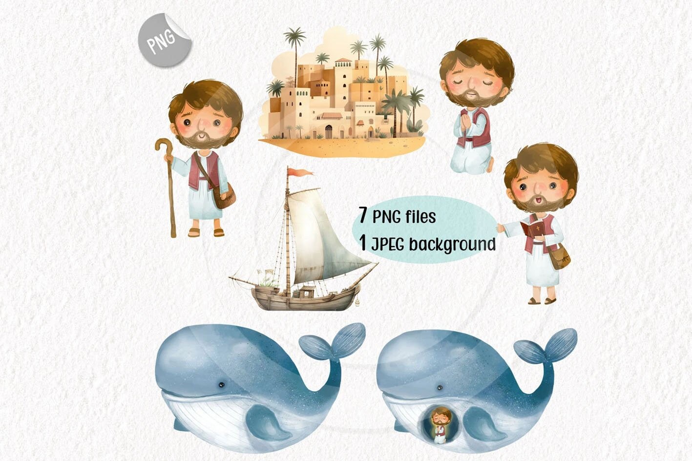 Jonah and the Whale Clipart PNG Files - Etsy