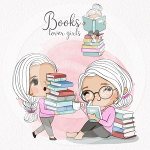 Booklover Cute Girls Clipart ,PNG Files 300 Dpi. - Etsy