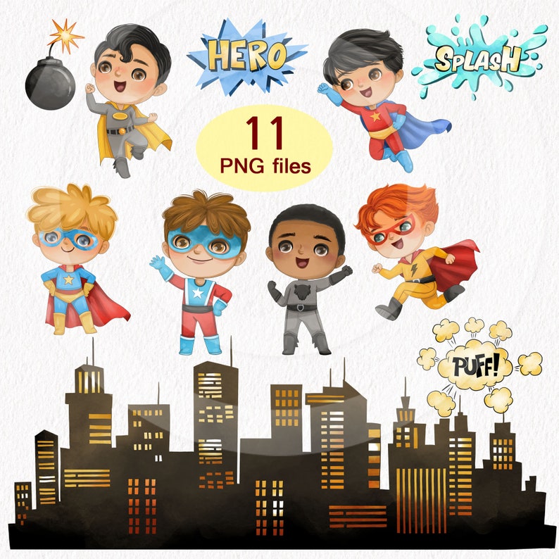 Little Hero Boys Clipart ,PNG Files 300 Dpi. - Etsy