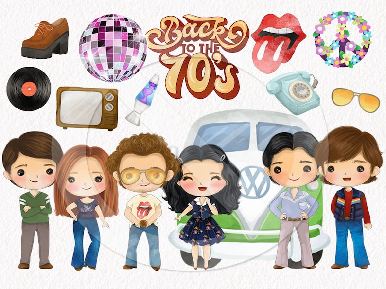 Back to 70s Clipart , Hand Drawn Clipart Instant Download PNG File ...