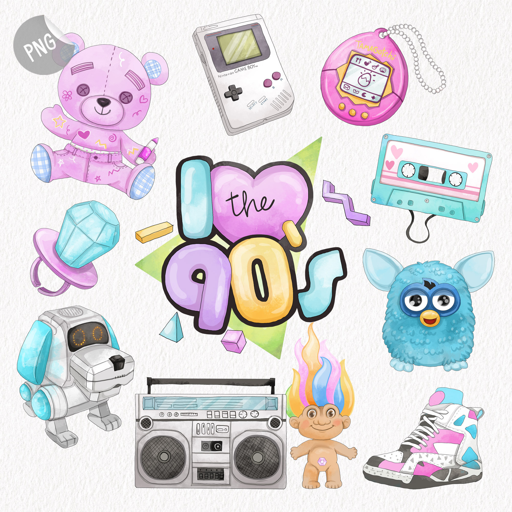 90s Retro Clipart ,PNG Files 300 Dpi. - Etsy