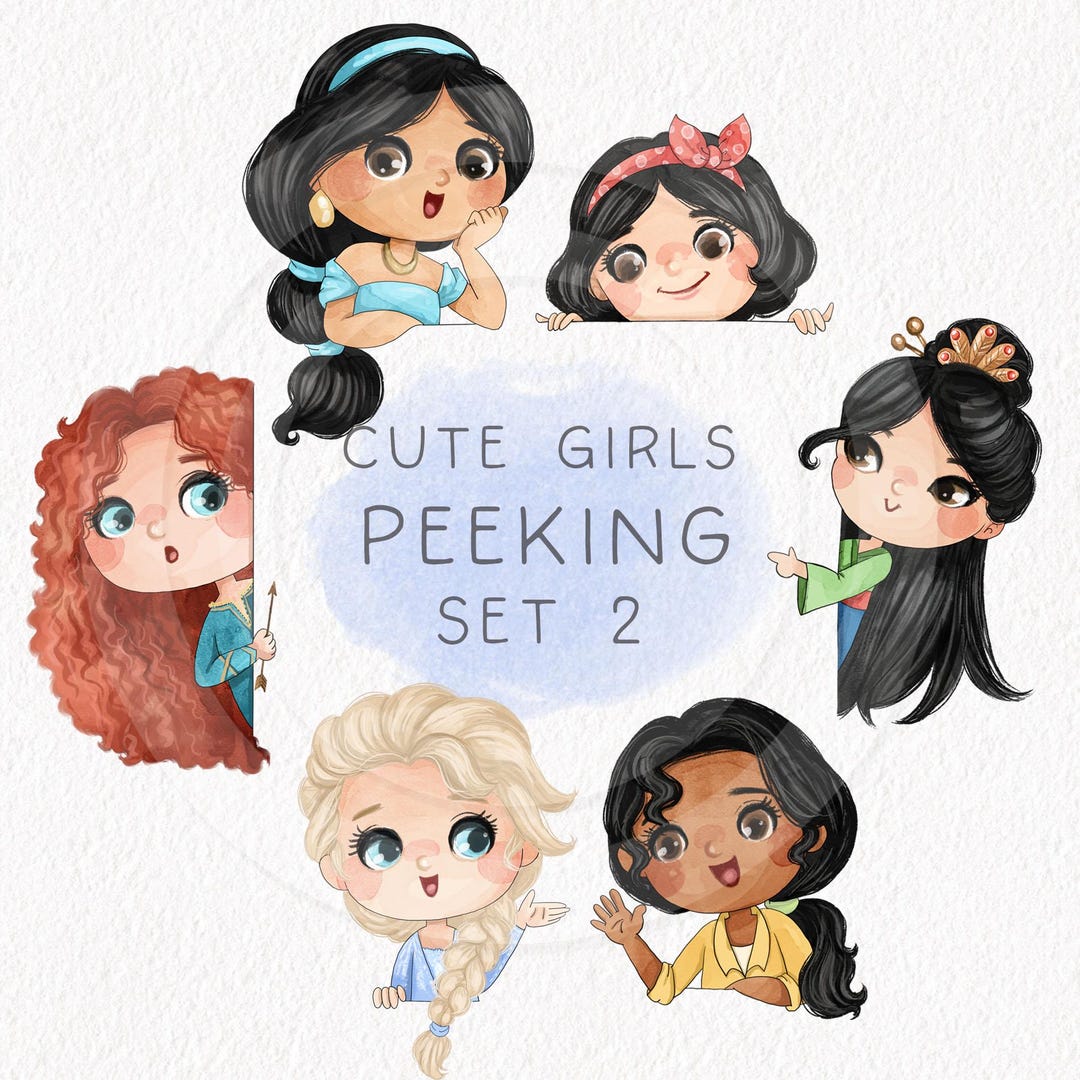 Cute Girls Peeking Clipart Set2, Peeking Clipart ,PNG Files 300 Dpi. - Etsy