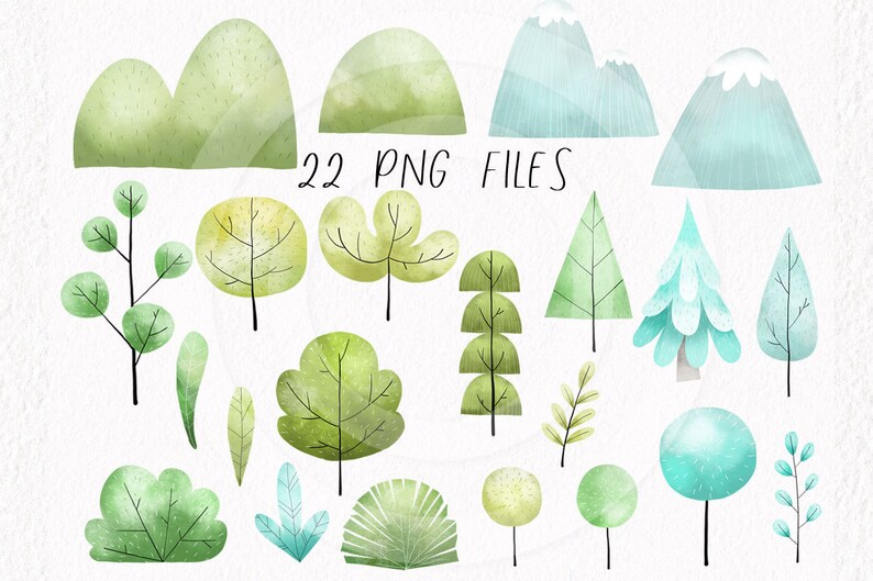 Trees Watercolor Clipart ,PNG Files 300 Dpi. - Etsy