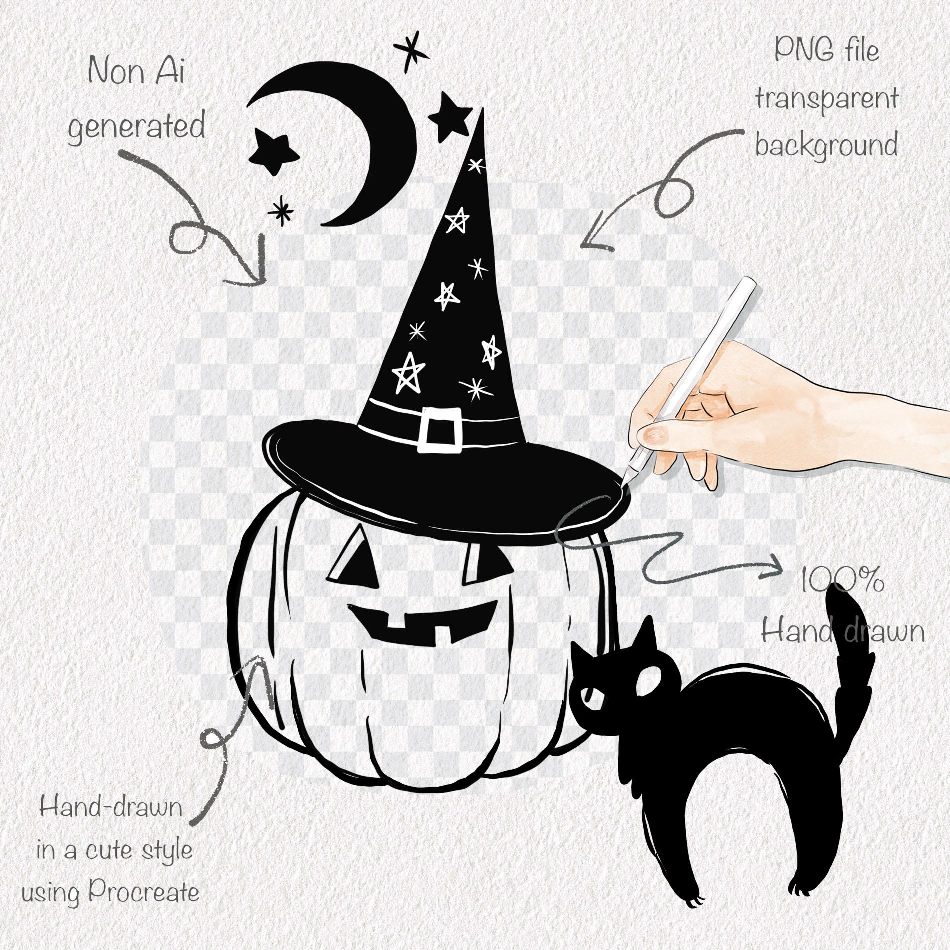 Hand Drawn Halloween, Halloween Doodle Clipart, Blackline Art Instant ...