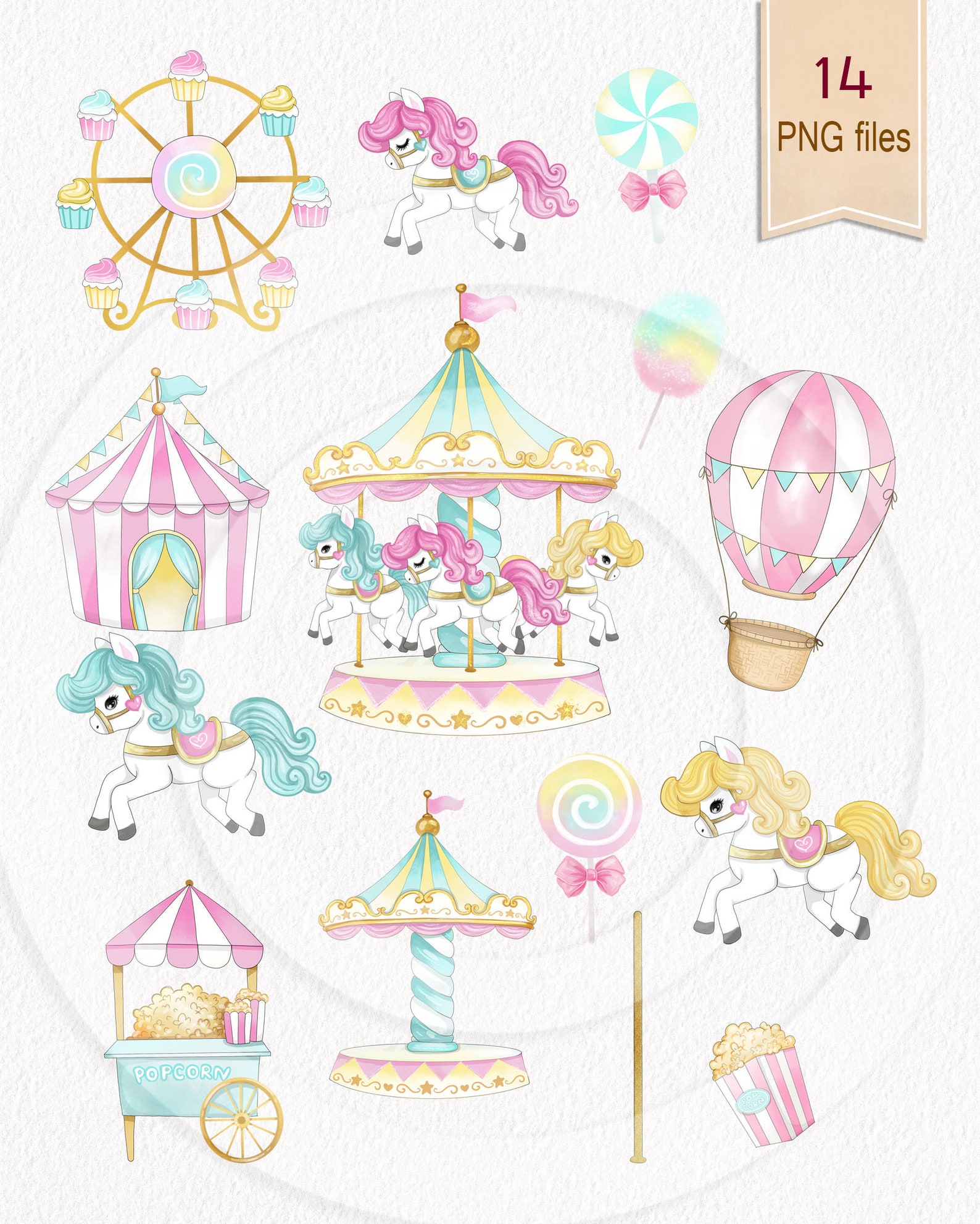 Carousel Watercolor Pastel Clipart PNG File - Etsy