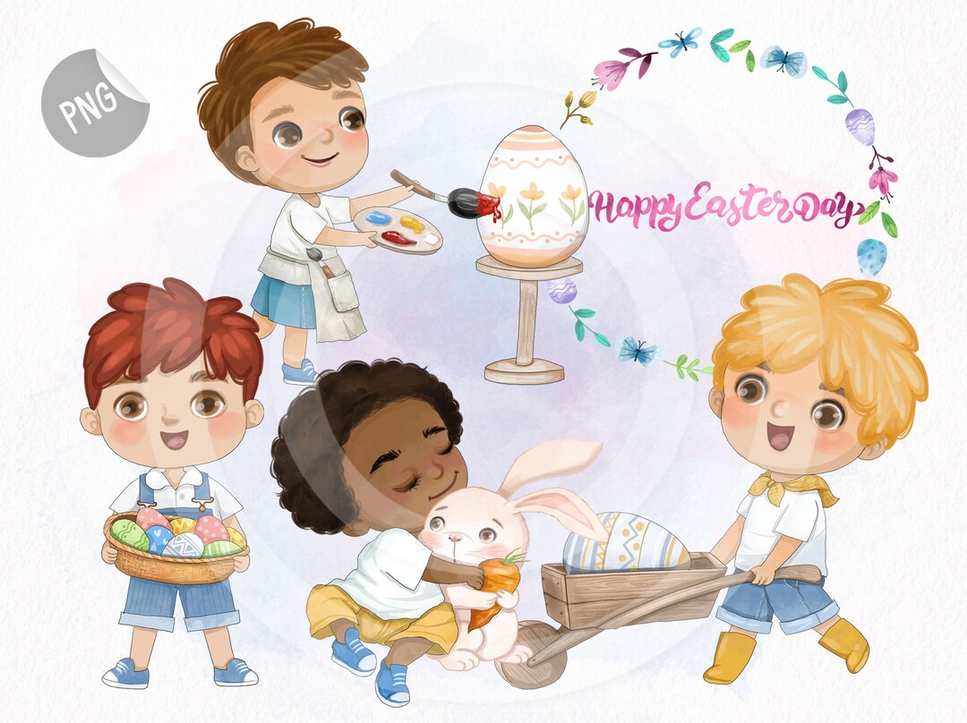 Cute Easter Boy , Cute Boy Easter Clipart PNG Files 300 Dpi. - Etsy