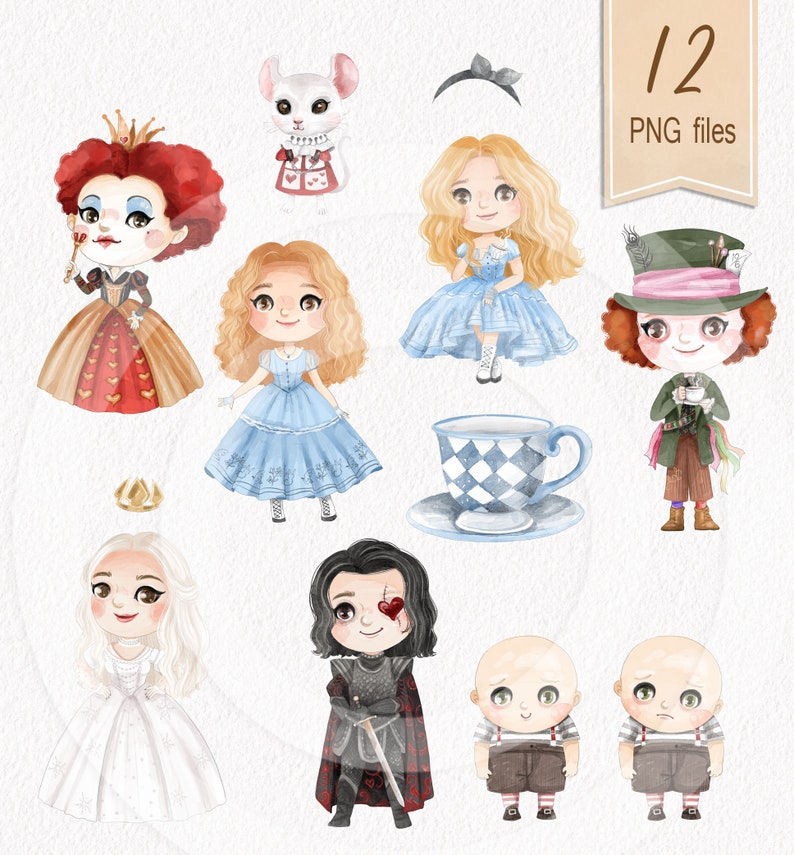 Alice in Wonderland Clipart, Fairy Tale Clipart PNG Files 300 Dpi. - Etsy