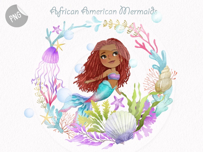 African American Mermaid Inspiration Clipart Instant Download PNG File ...