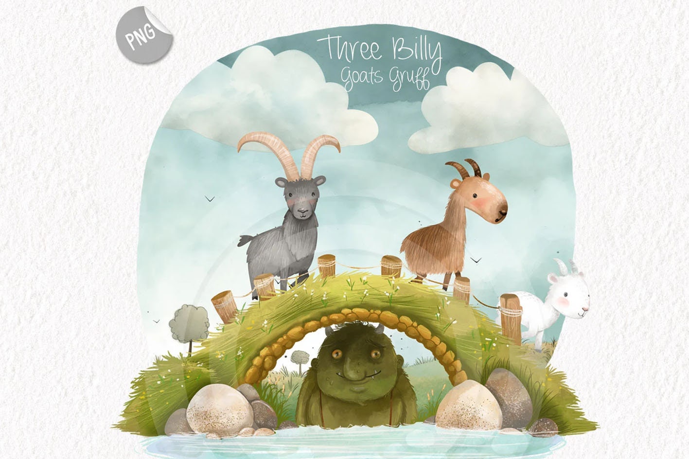 Three Billy Goats Gruff Clip Art, Fairy Tale Clipart PNG File - Etsy