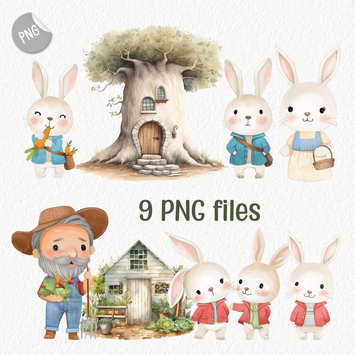 Cute Family Rabbit Cat Clipart PNG Files 300 Dpi. - Etsy