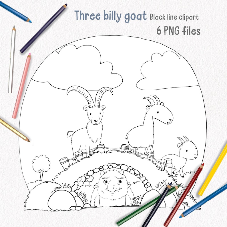 Three Billy Goats Gruff Clip Art,blackline Art , Digital Stamp ,instant ...
