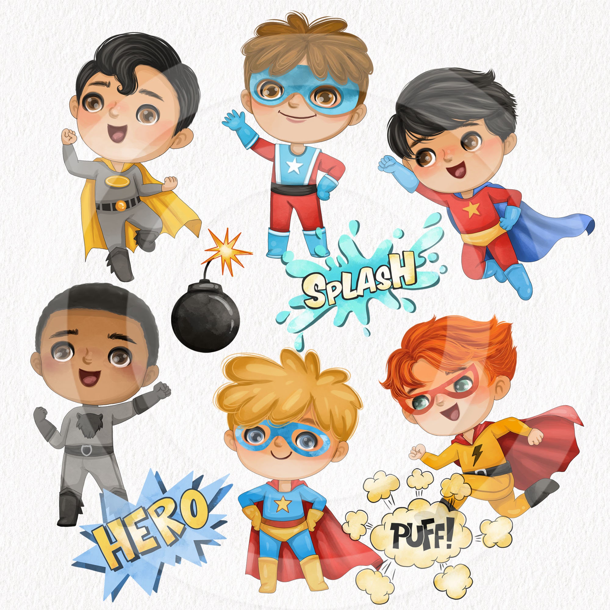 Little Hero Boys Clipart ,PNG Files 300 Dpi. - Etsy