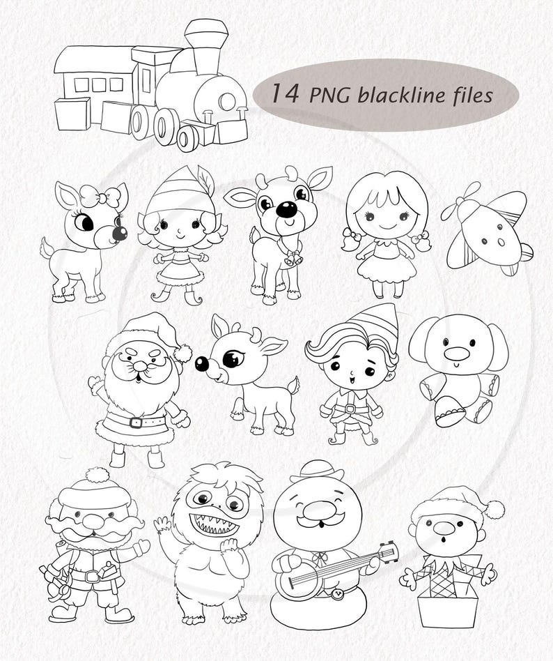 Reindeer and Friends Clipart , Digital Stamp, Blackline Art, Instant ...