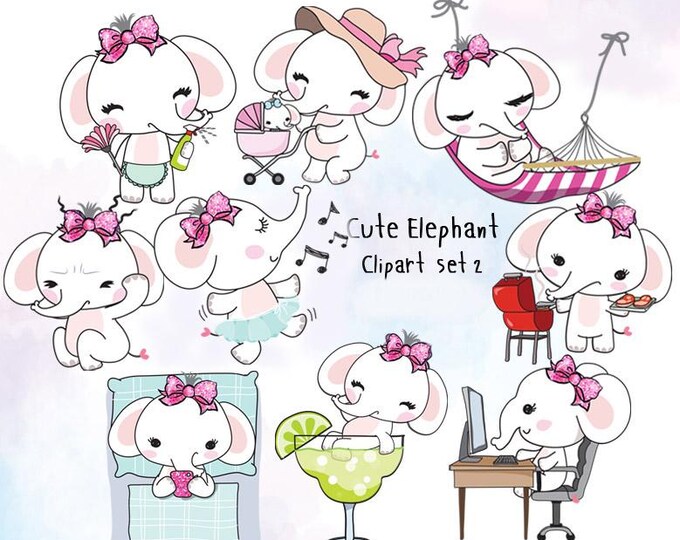 Premium Vector Clipart - Kawaii Elephant - Cute Elephant Clipart Set ...