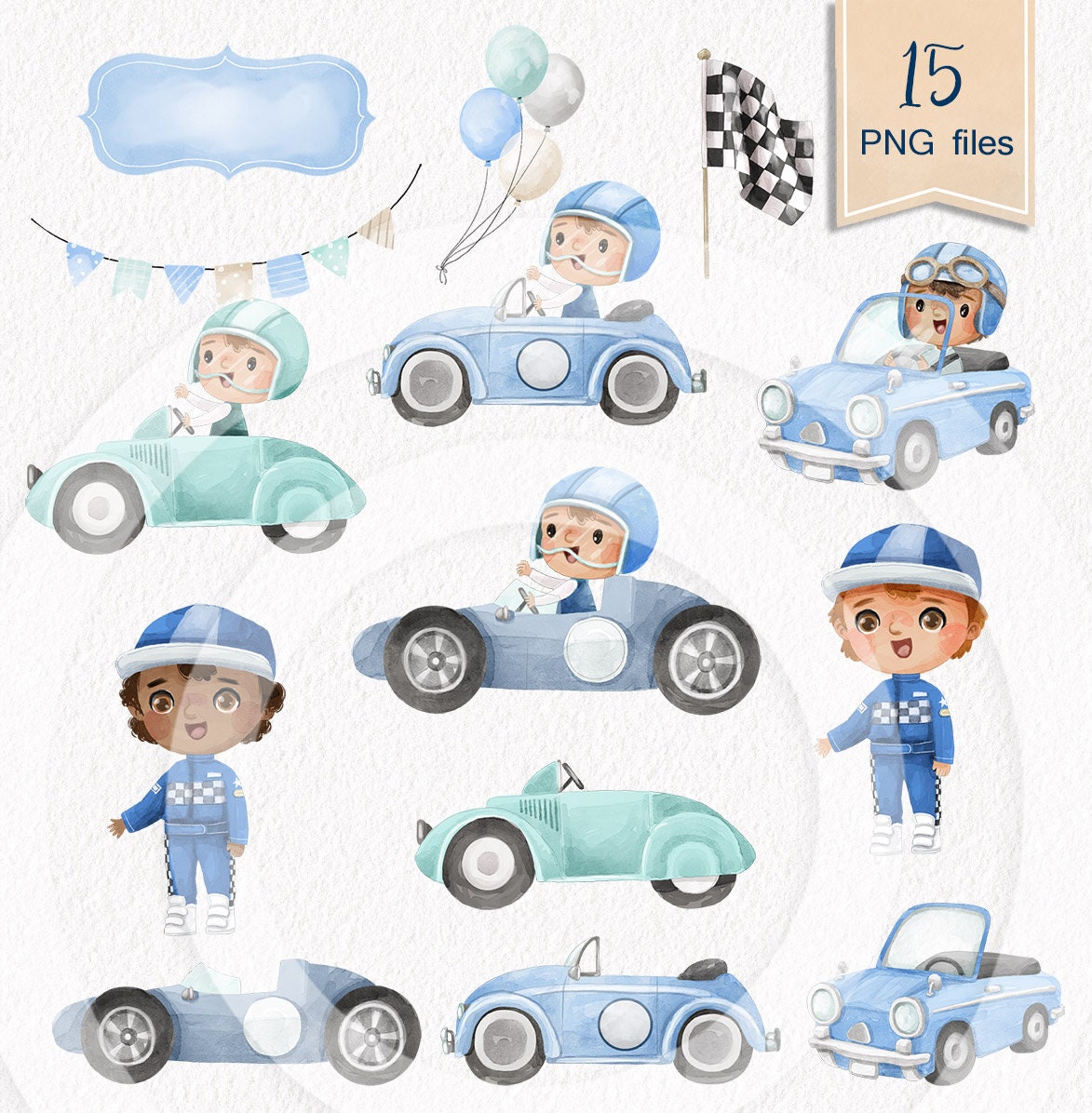 Cute Racing Boy Clipart, Race Car Clipart PNG Files. - Etsy