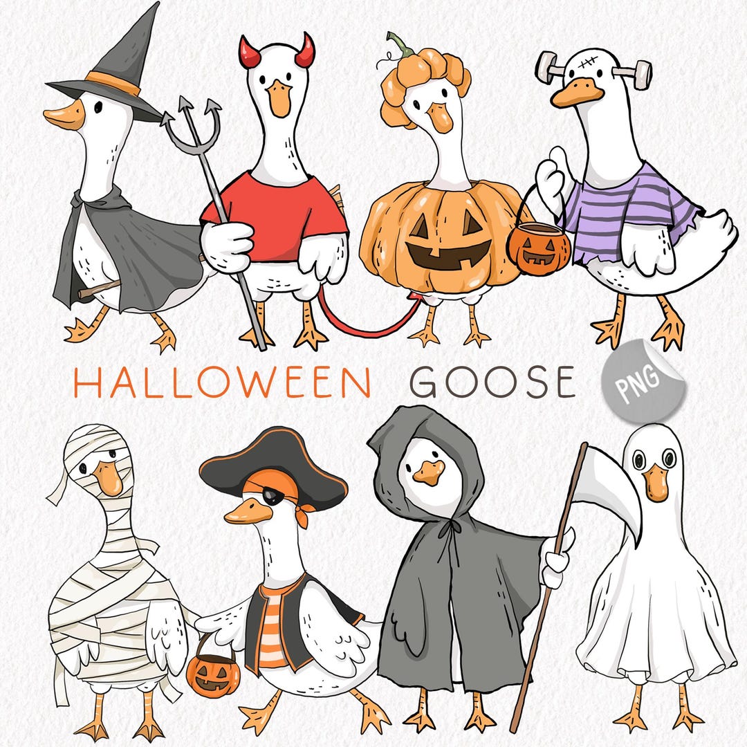 Halloween Goose Clipart Set, Cute Spooky Geese PNG Clipart Instant ...
