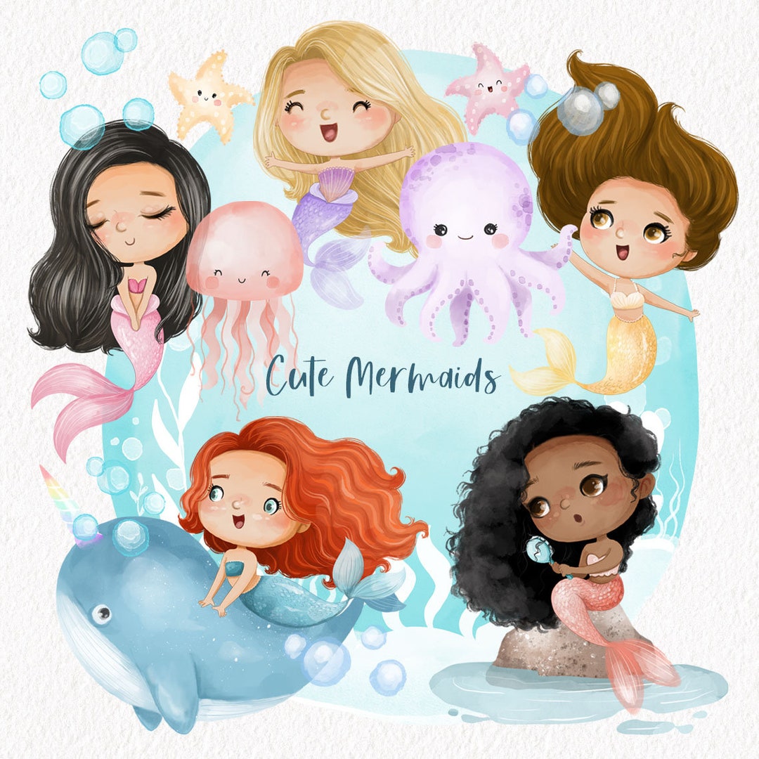 Cute Mermaids Clipart PNG Files 300 Dpi. - Etsy