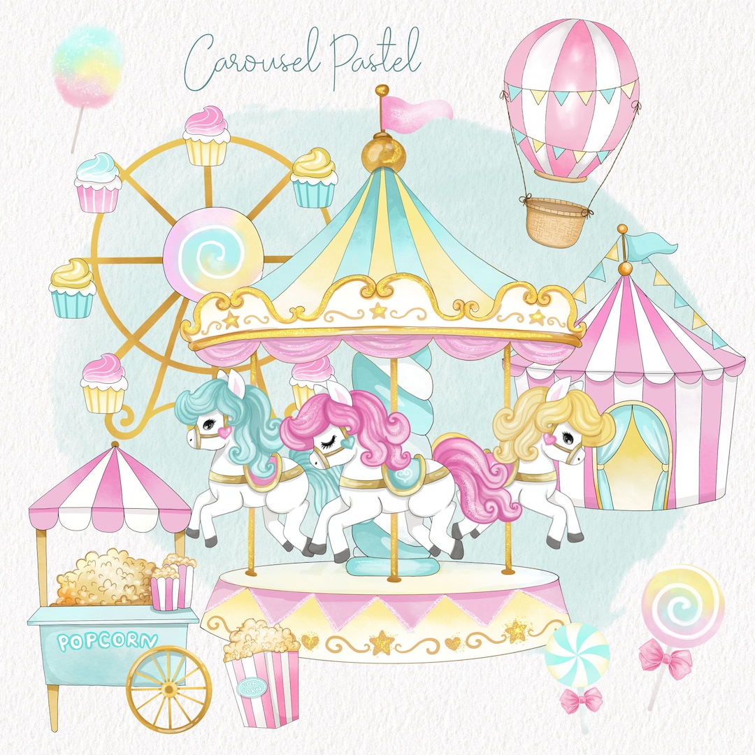 Carousel Watercolor Pastel Clipart PNG File - Etsy