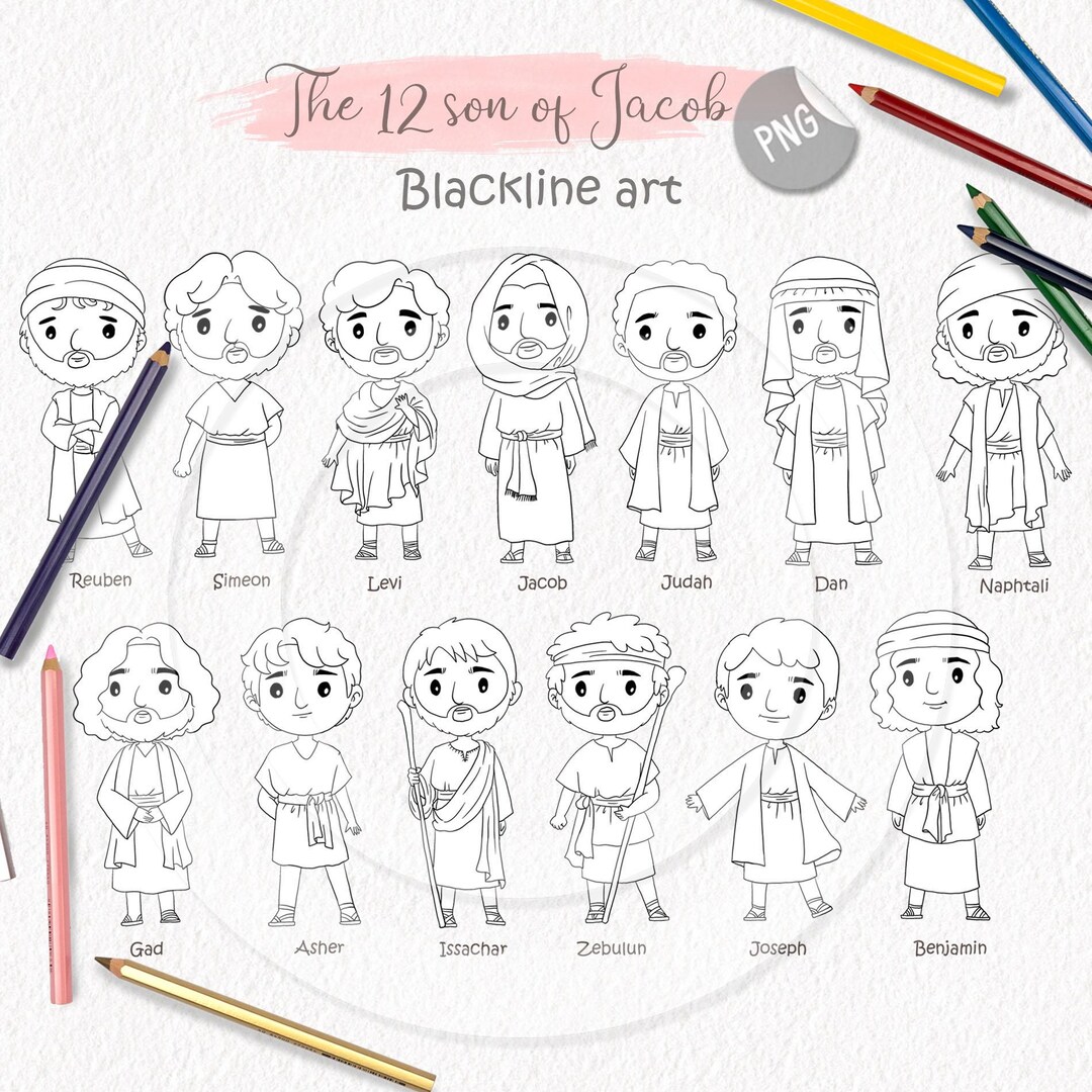 12 Sons of Jacob Clipart ,blackline Art, Digital Stamp Clipart PNG ...
