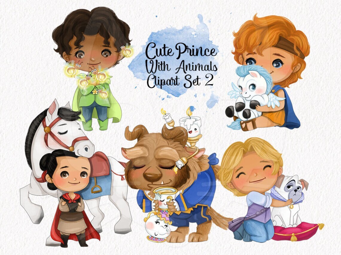 Cute Prince With Animals Clipart Set2 Instant Download PNG File 300 Dpi ...