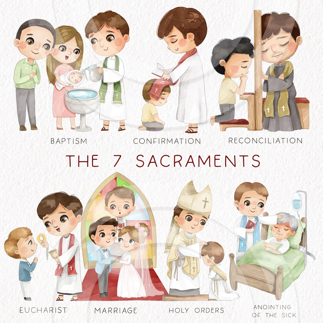 The Seven Sacraments Clipart , Bible Stories, Hand Drawn Illustration ...