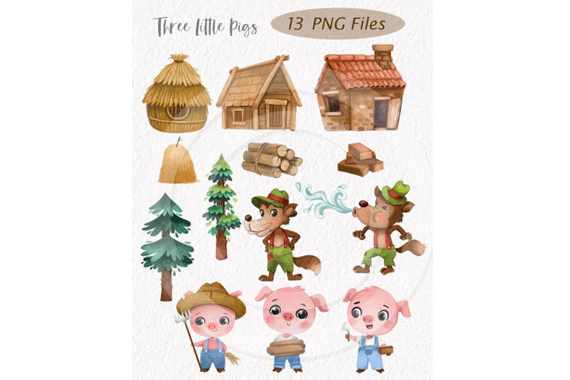 Three Little Pig Clipart Set Instant Download PNG File - Etsy