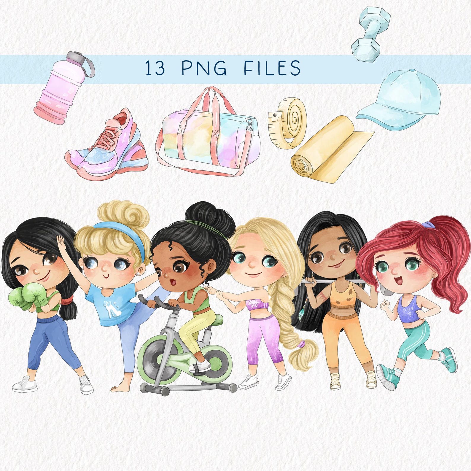 Cute Girls Workout Clipart Set1 ,instant Download PNG File - 300 Dpi - Etsy