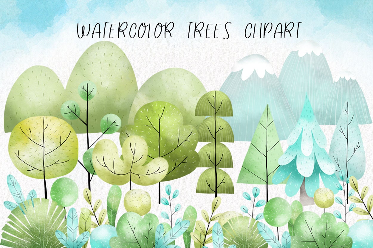 Trees Watercolor Clipart ,PNG Files 300 Dpi. - Etsy