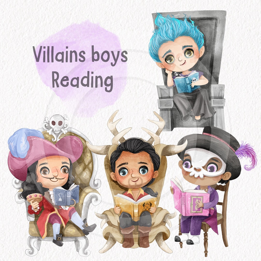Cute Villains Boys Read Book Clipart, Instant Download PNG File - 300 ...