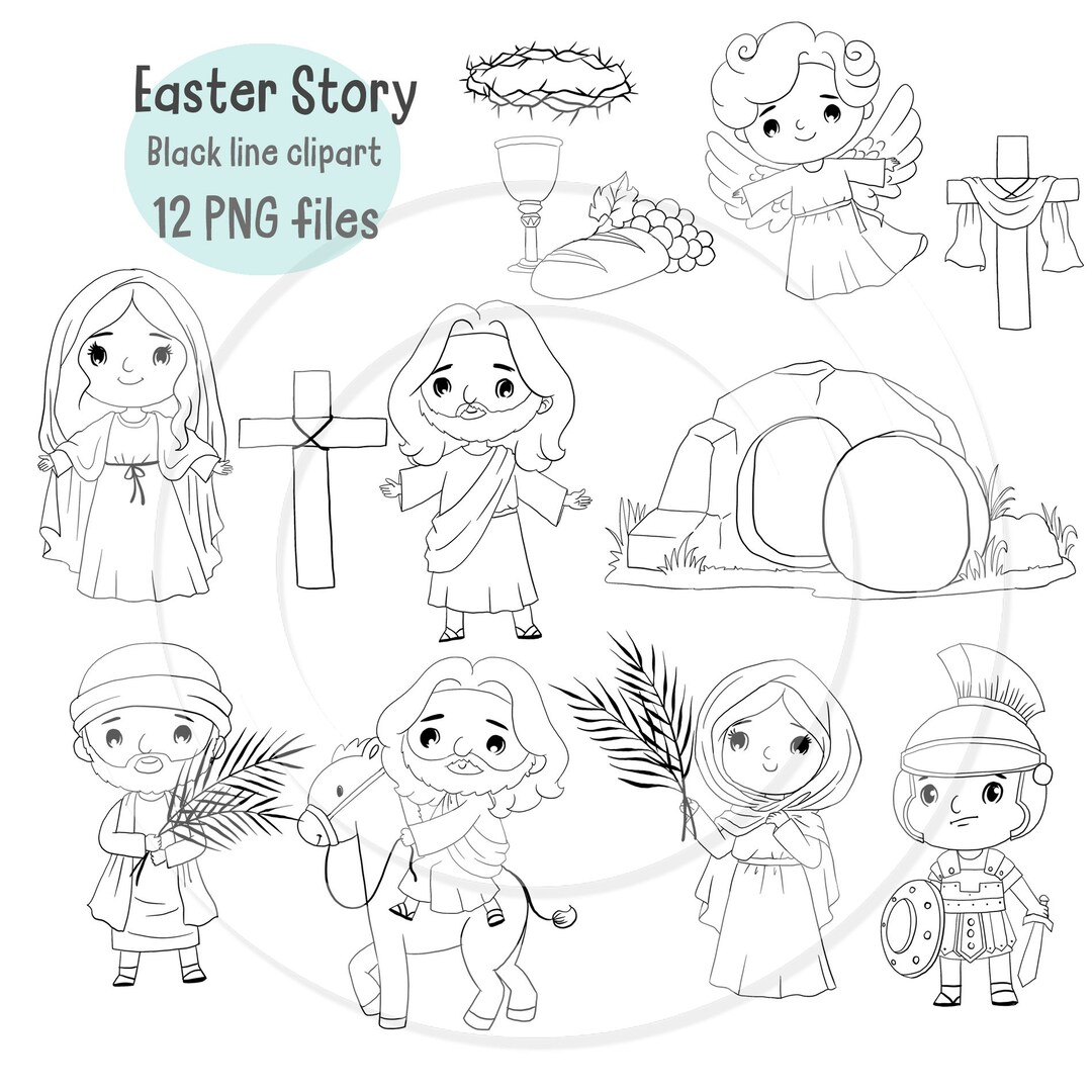 Easter Story Blackline Art, Digital Stamp Clipart PNG Files 300 Dpi. - Etsy